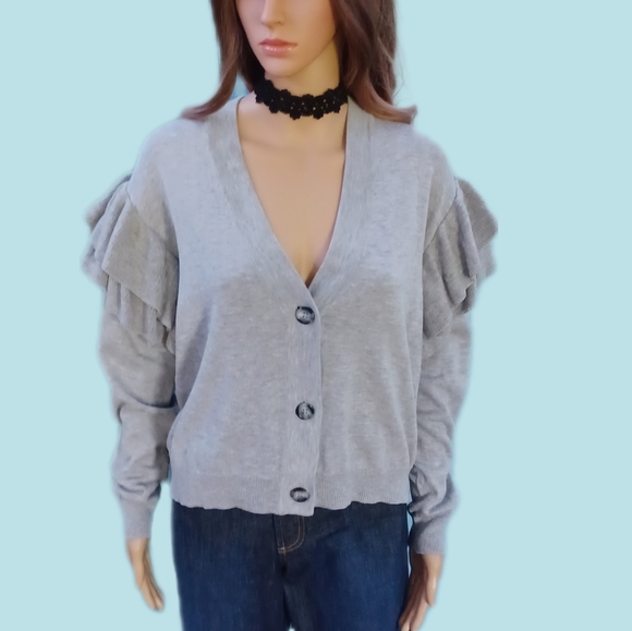 Planet Gold | Sweaters | New Plant Gold L Ruffle Sleeve Cardigan ...